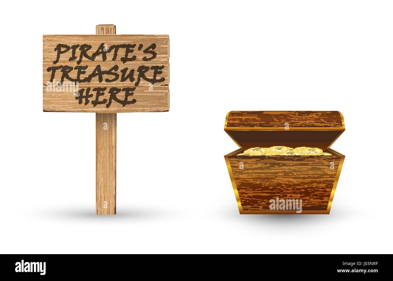 gold pirate treasure with pirate treasure wood board sign Stock Vector ...