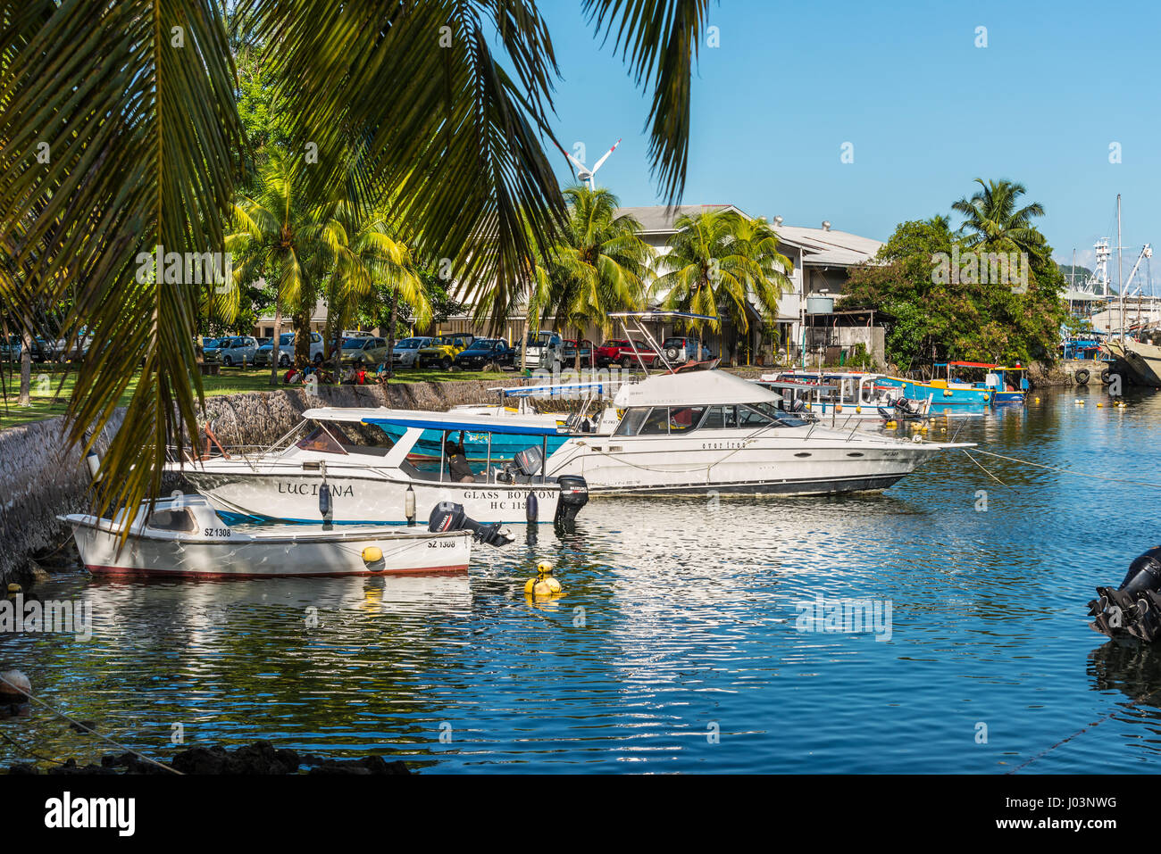 Victoria, Mahe, Seychelles - December 16, 2015: Boats resting at the ...