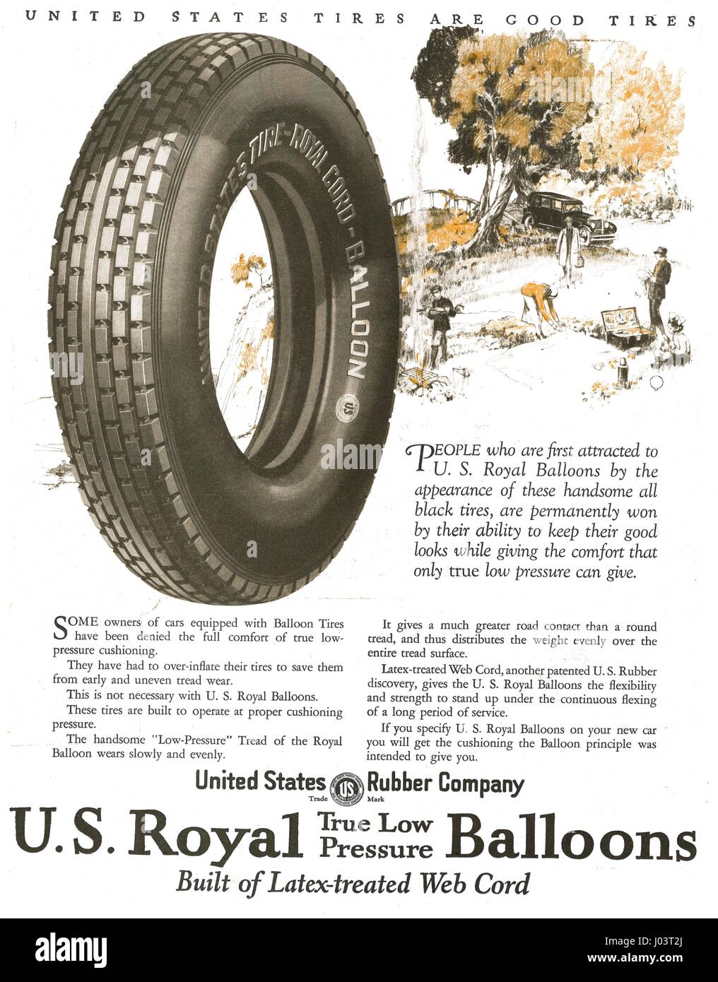 U.S. Royal Balloons. Auto Tires. Vintage 1920s Stock Photo - Alamy