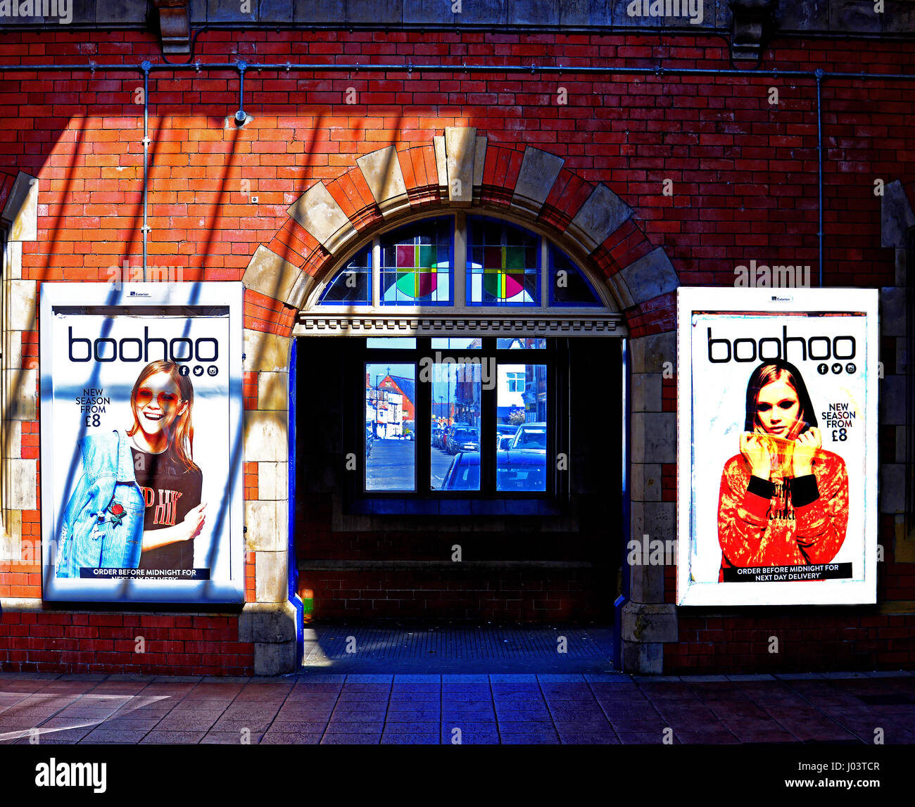 Whitley Bay Metro Boohoo adverts Stock Photo - Alamy