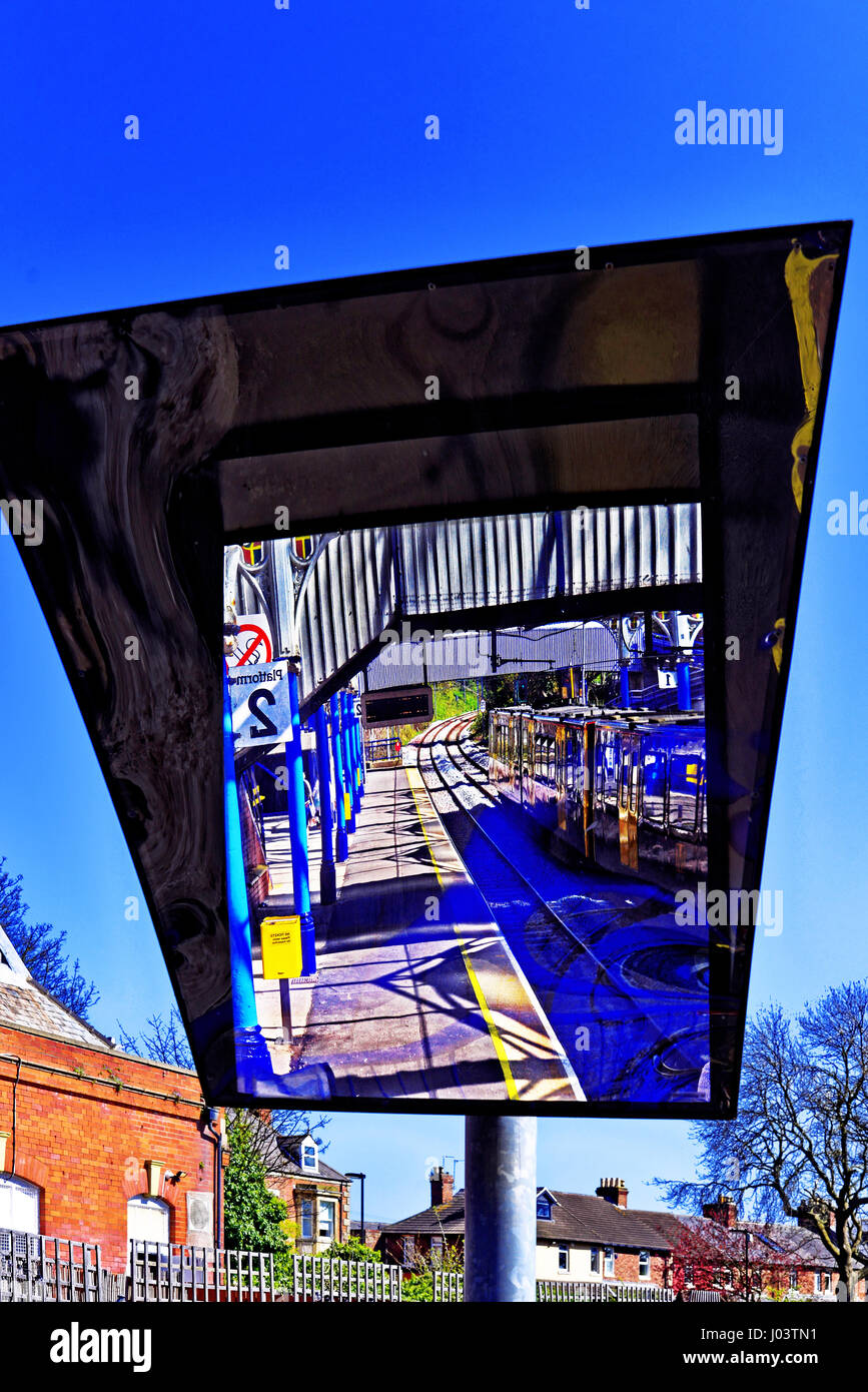 Newcastle Metro station and platform safety mirror Stock Photo - Alamy