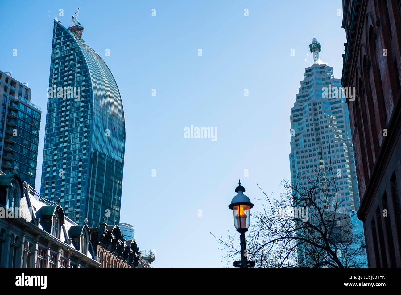Skyscrapers and lamp post in the Toronto Financial District, Ontario ...