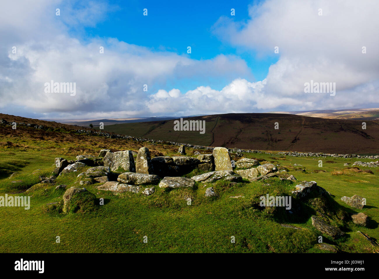 Grimspound, a bronze age settlement, Dartmoor National Park, Devon ...