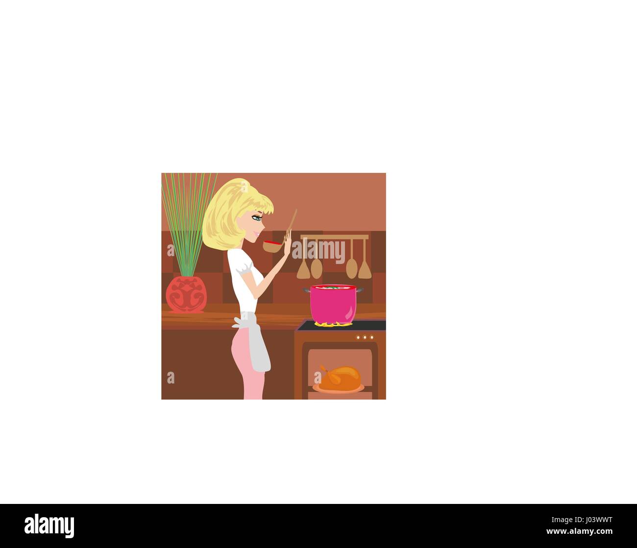 Lady serving dinner Stock Vector Images - Alamy