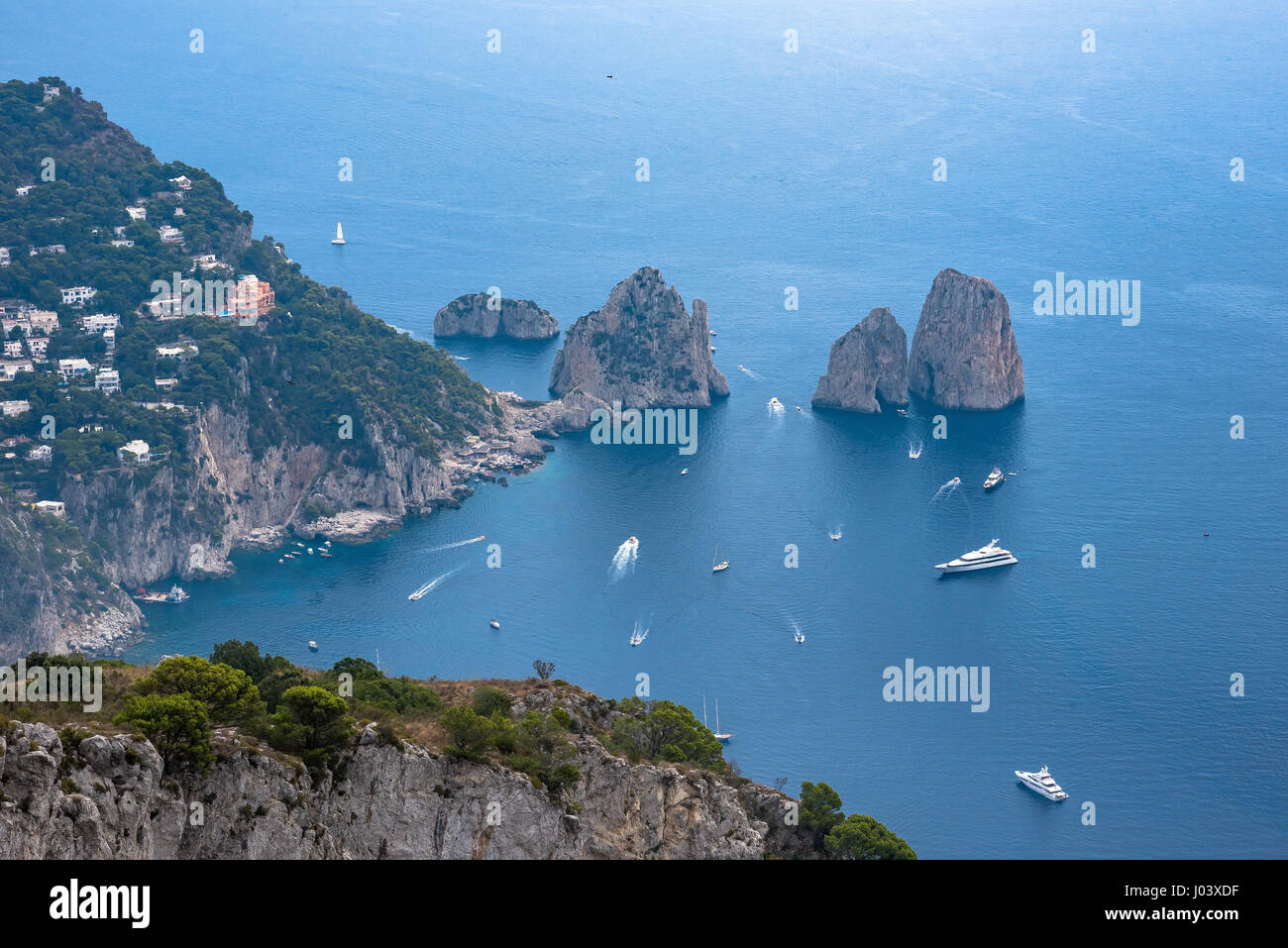 Aerial view of faraglioni rocks from Monte Solaro on Capri Island ...