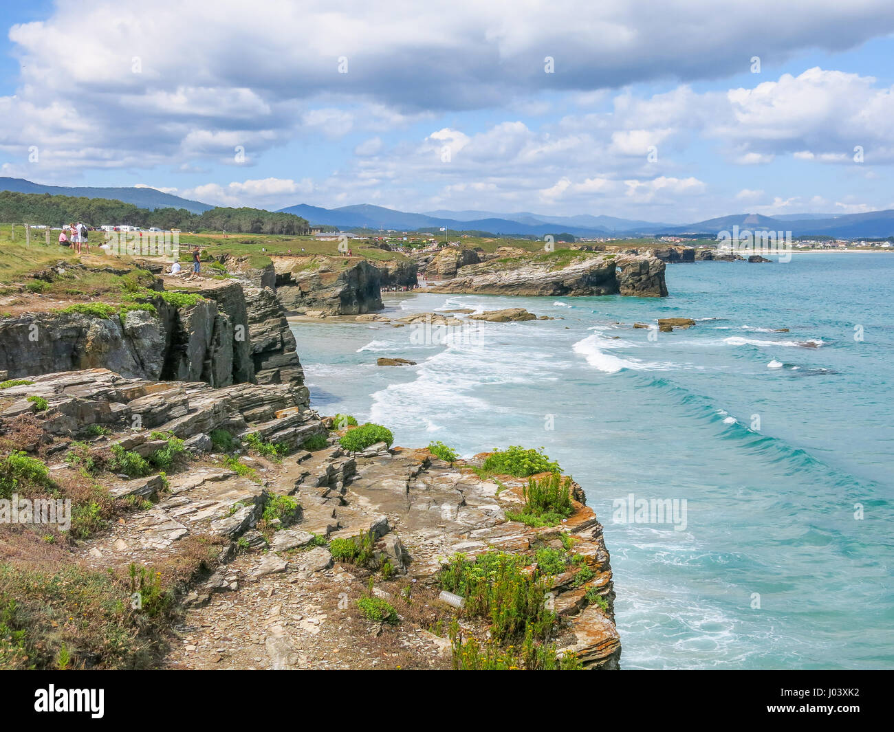 Scenic cliffs view of Praia das Catedrais, famous beach in Galicia ...