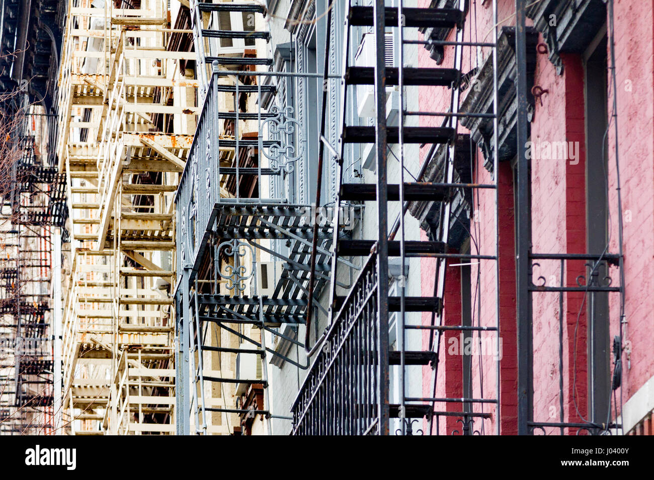 Fire escapes on the side of vintage buildings in the East Village ...