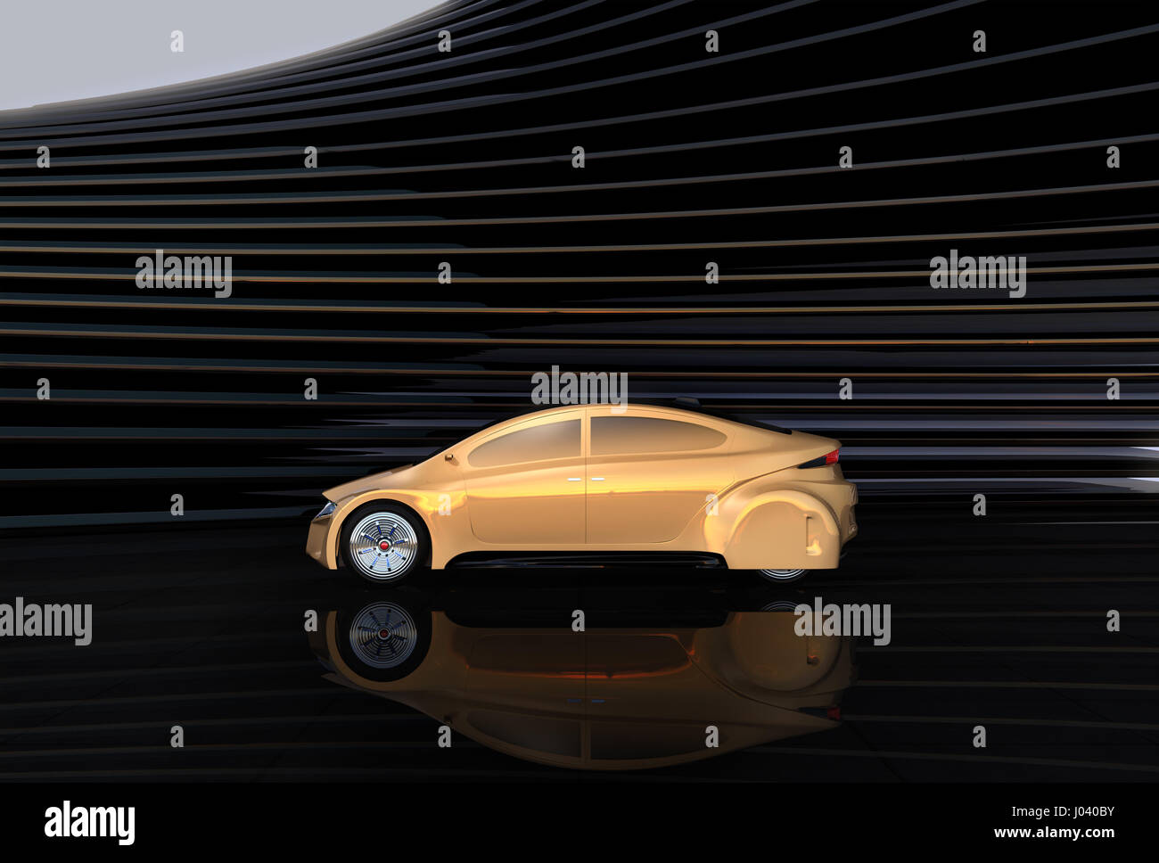 Side view of champagne gold color car on abstract background. 3D ...