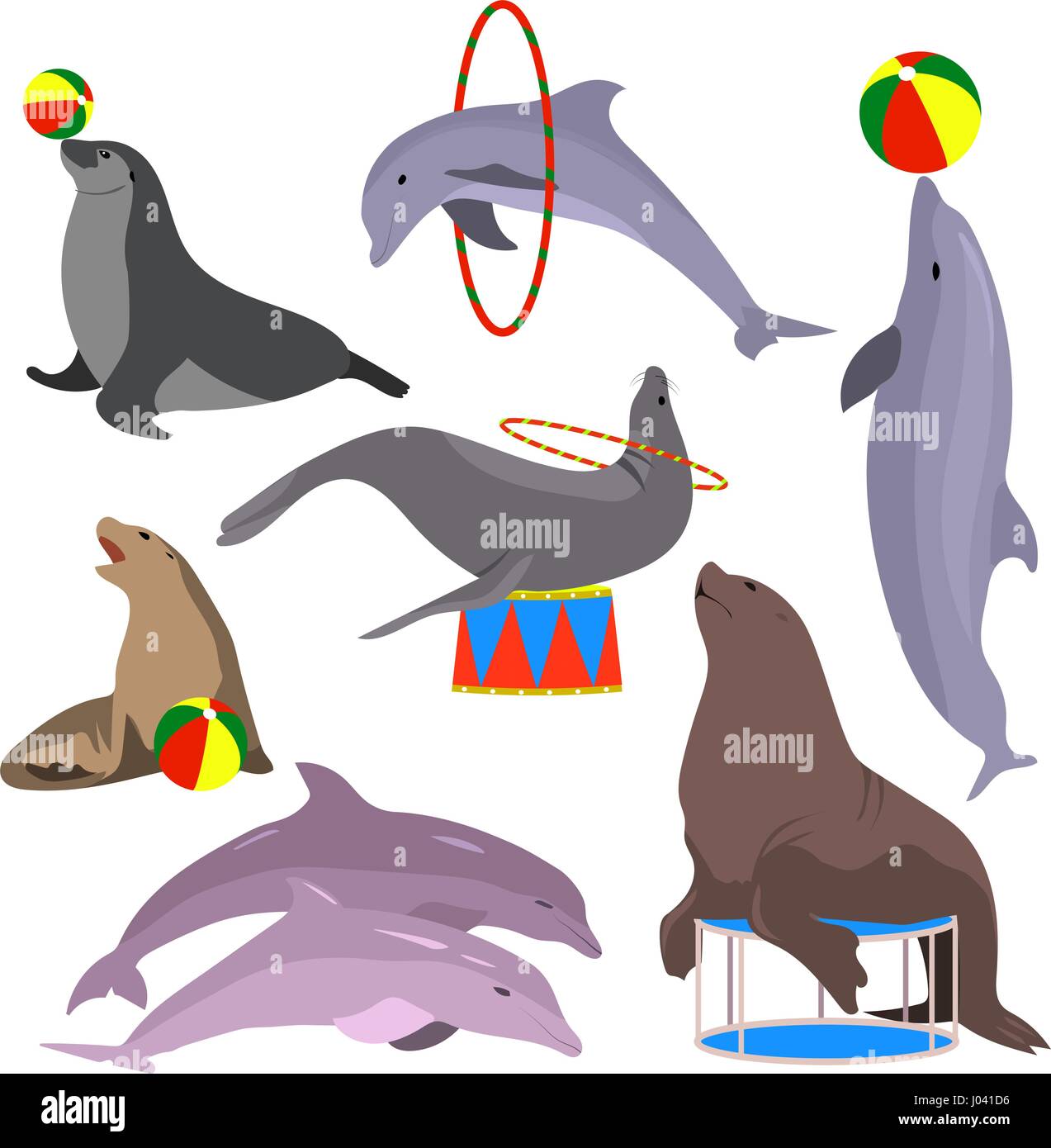 Marine circus animals set. Vector illustration. Flat Stock Vector Image ...
