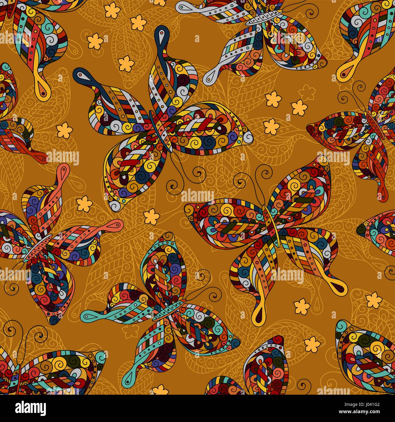 Seamless patterns with butterflies. Various butterflies and flowers on ...