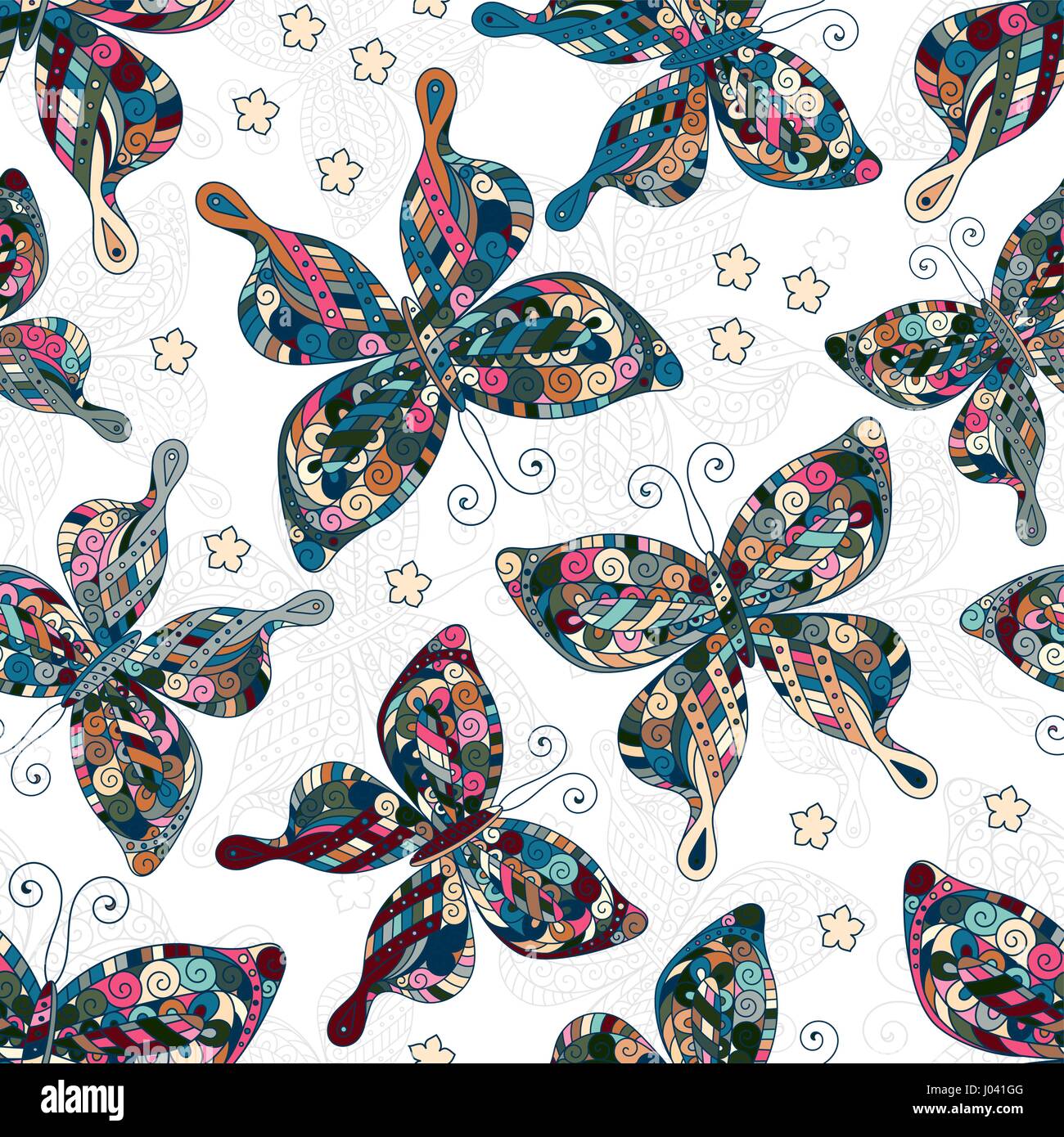 Seamless patterns with butterflies. Various butterflies and flowers on ...