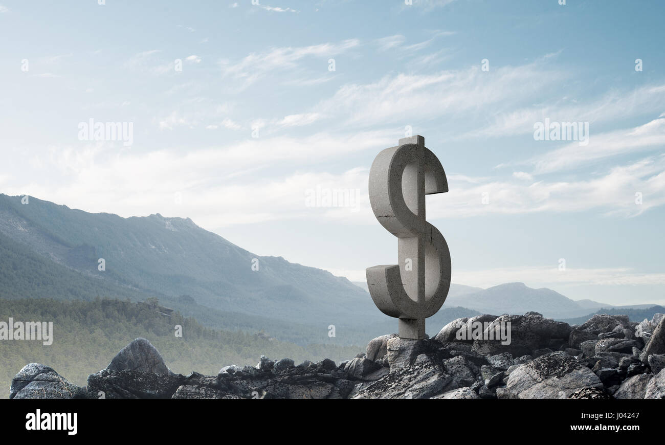 Money making and wealth concept presented by stone dollar symbol on ...