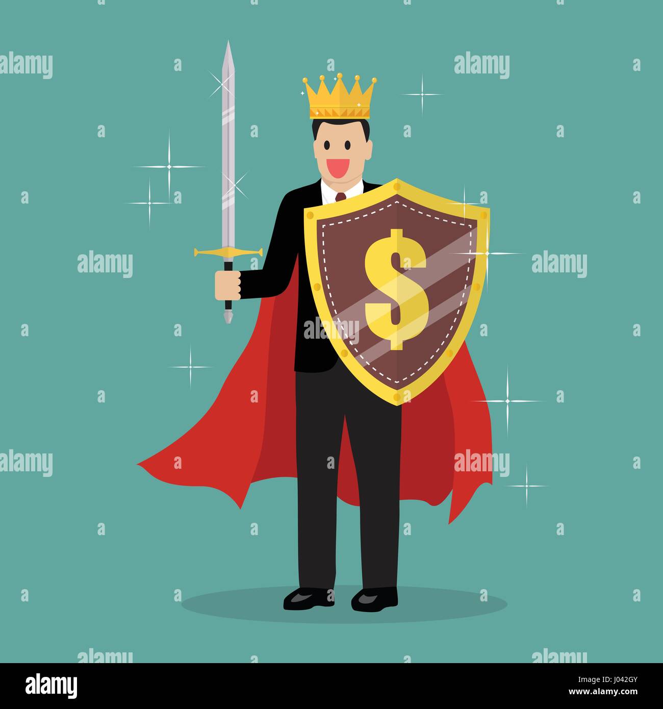 King businessman with shield and sword. Vector Illustration Stock ...