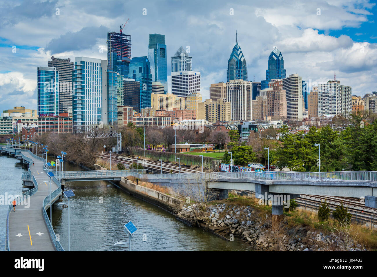 The Schuylkill River and skyline seen from the South Street Bridge, in ...