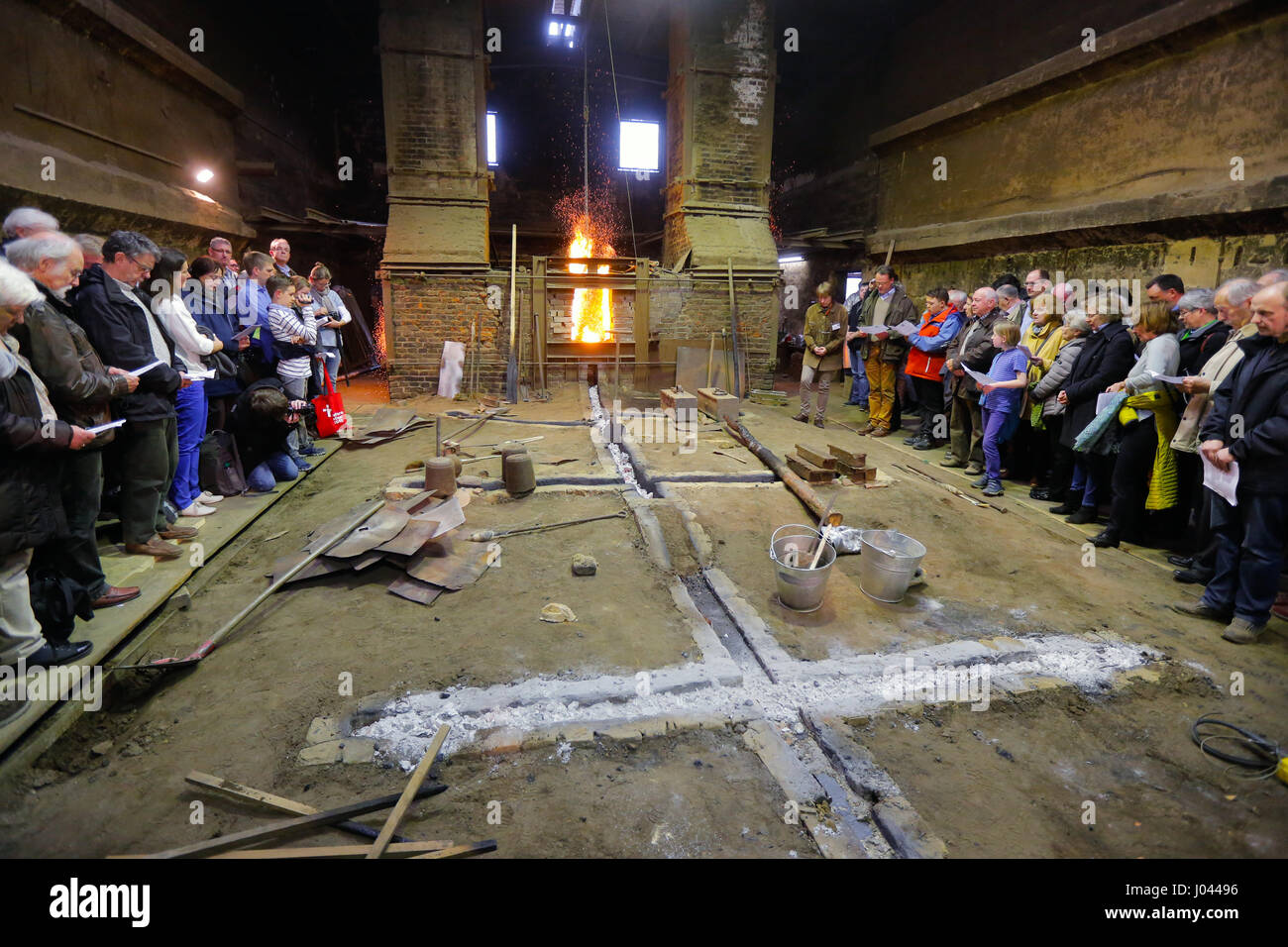 Bell casting of four church bells in the traditional bell foundry ...