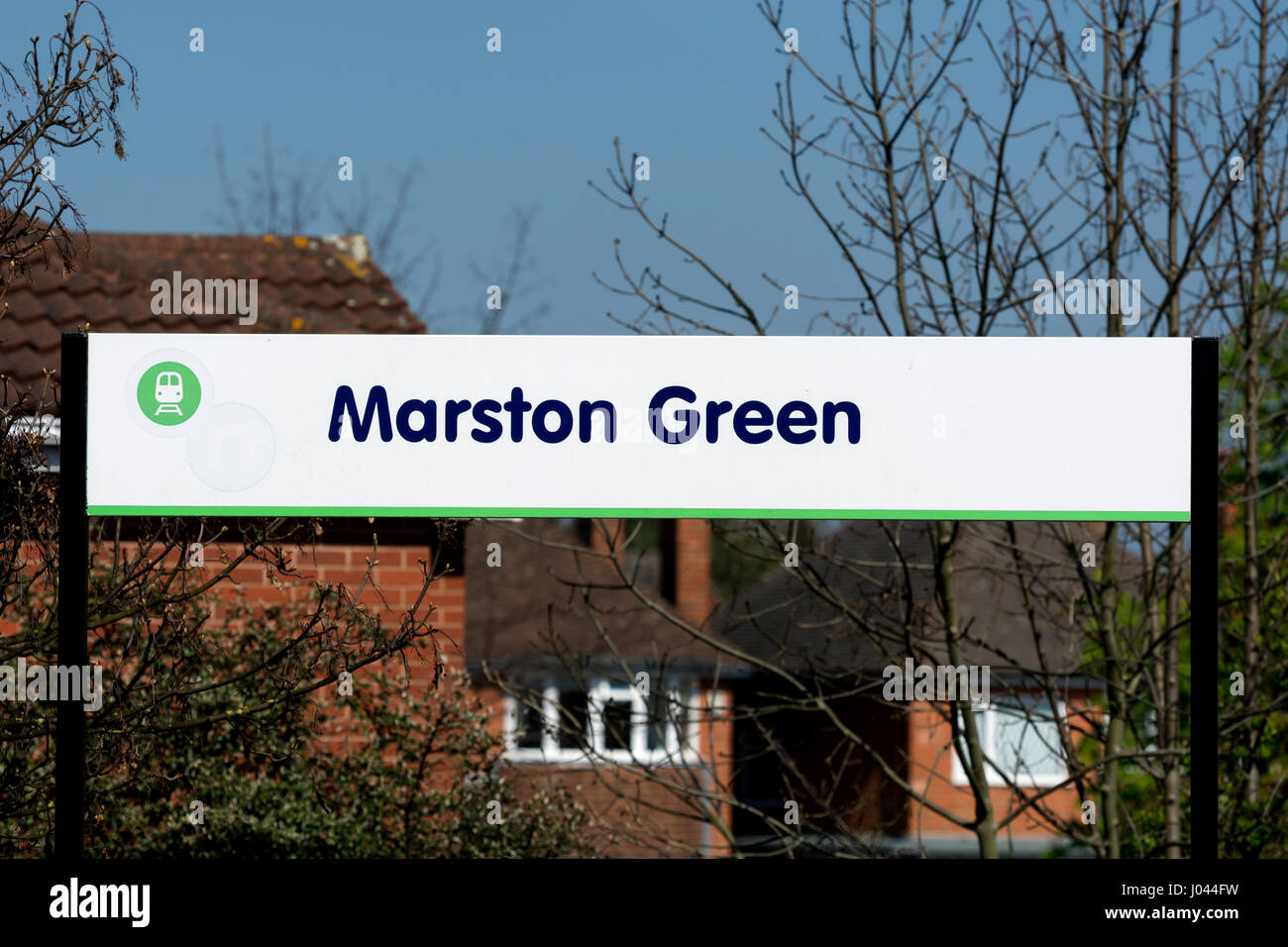 Marston Green railway station sign, Birmingham, England, UK Stock Photo ...