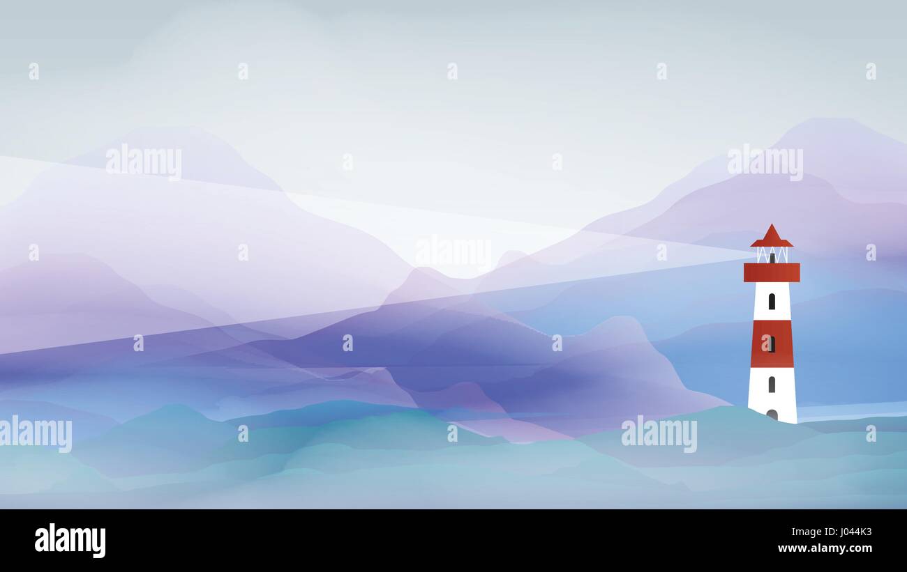 Lighthouse in Abstract Sea - Vector Illustration Stock Vector Image ...
