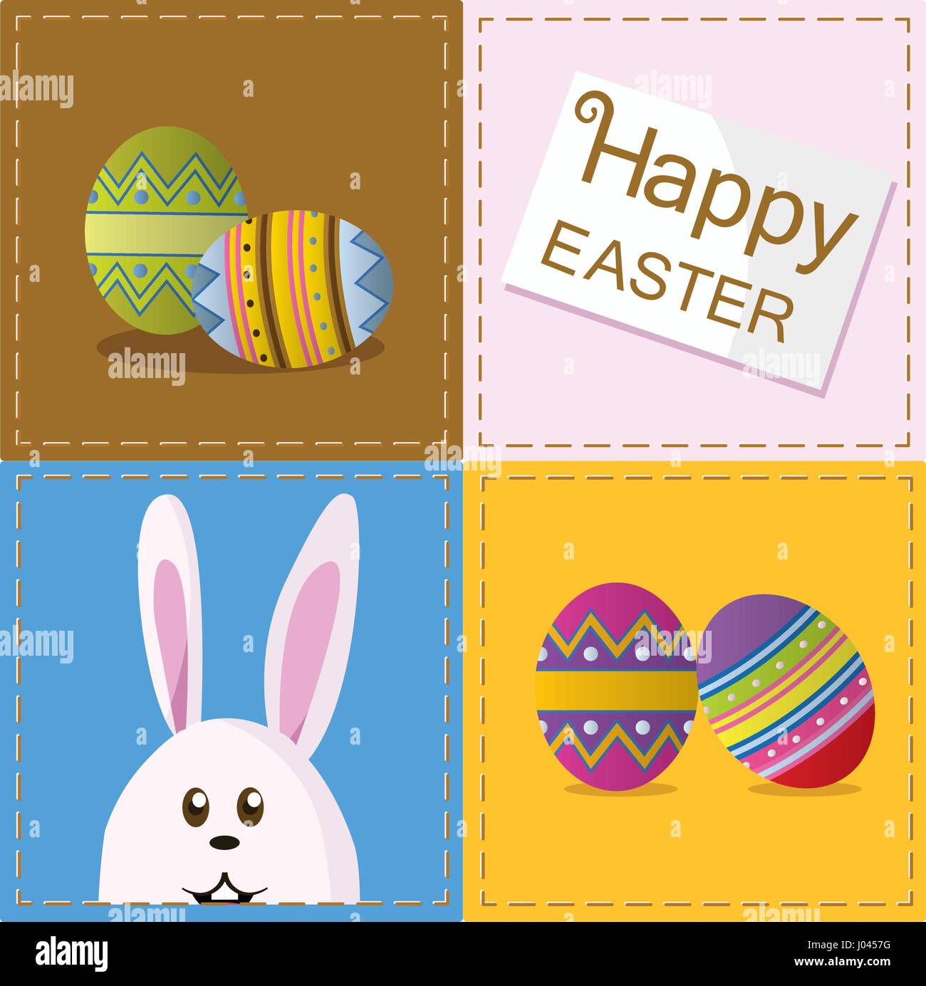 Vector of easter eggs and bunny easter rabbit in Happy Easter frame ...