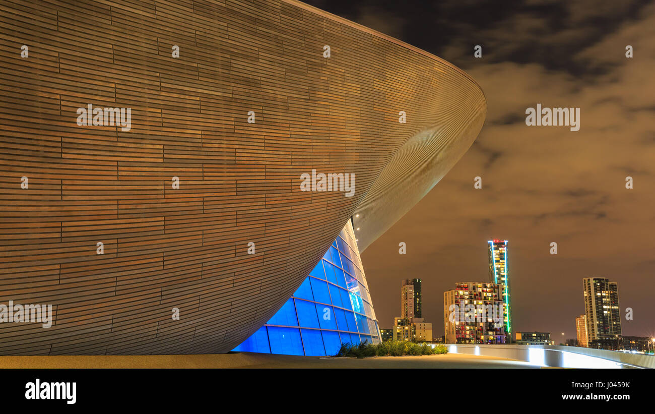 Side view of the Aquatics Centre by Zaha Hadid in the Queen Elizabeth ...