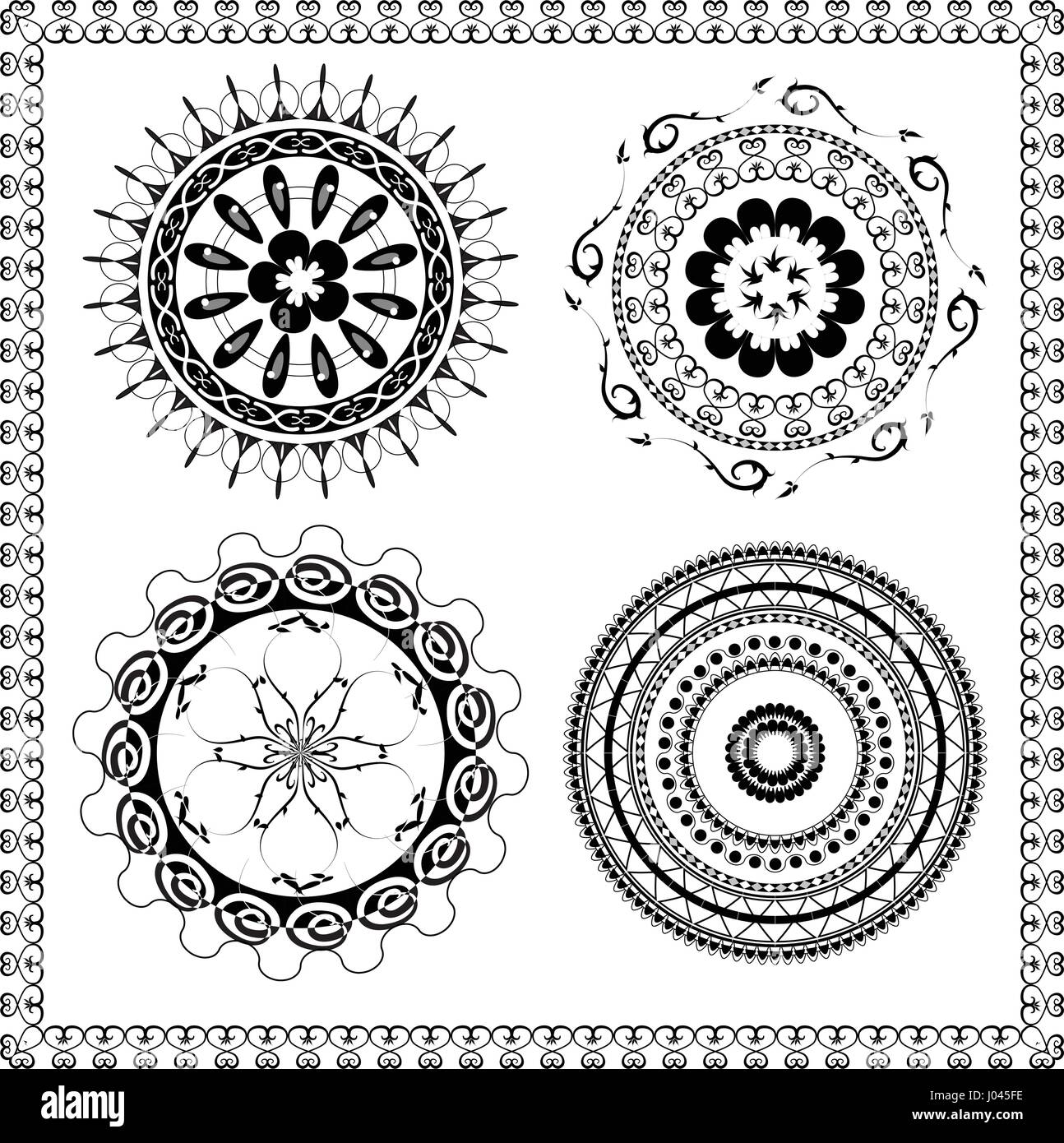 Round floral frame element Black and White Stock Photos & Images - Alamy
