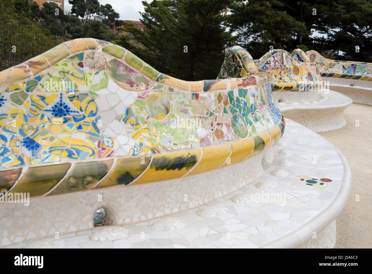 Serpentine Bench on the Terrace at Parc Guell in Barcelona Spain EU ...
