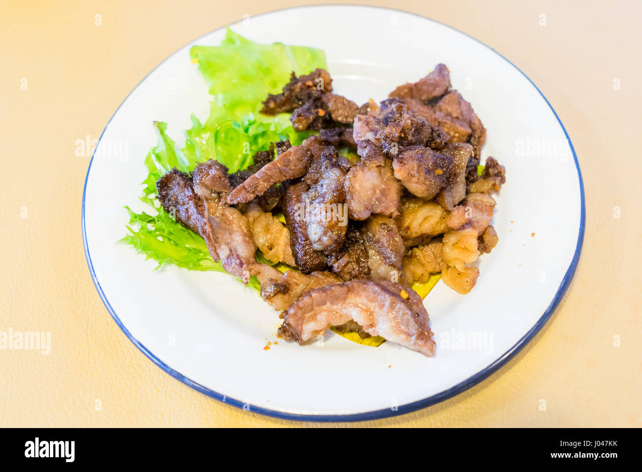 Grilled Thai's Beef sliced on decorated dish called Crying Tiger. Thai ...