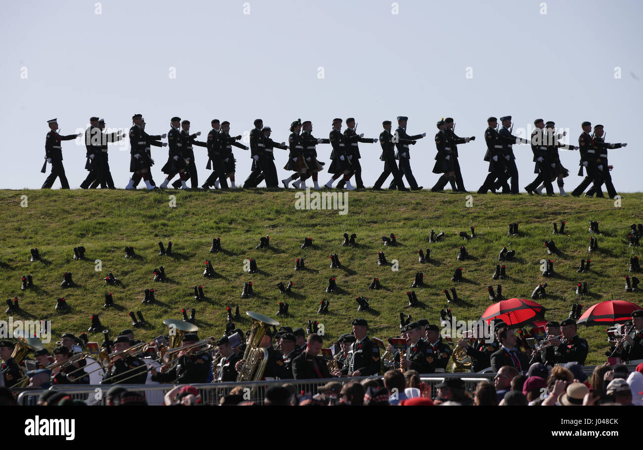 A commemorative ceremony at Vimy Memorial Park in France, during ...