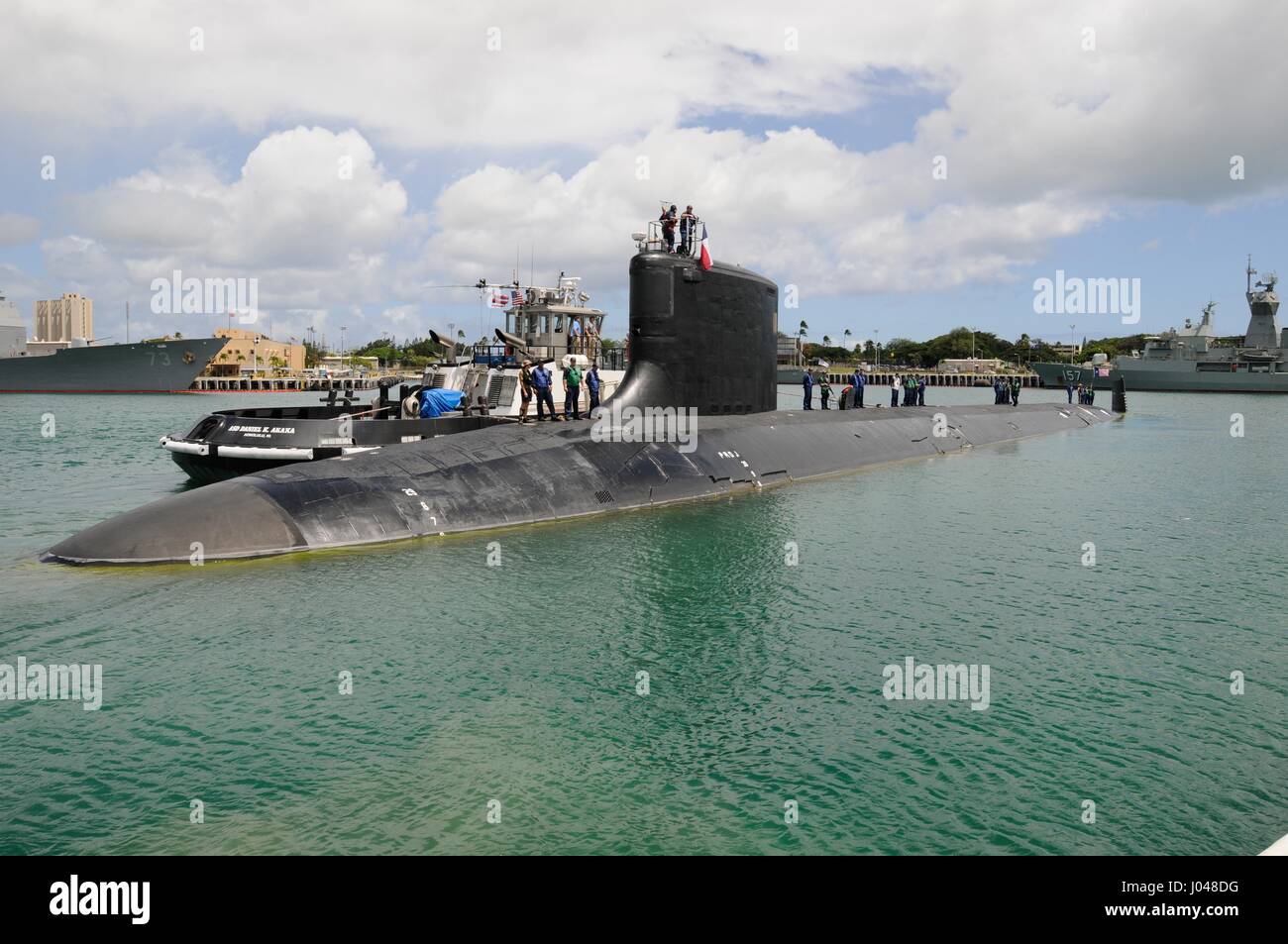 The USN Virginia-class submarine USS Texas departs the Joint Base Pearl ...