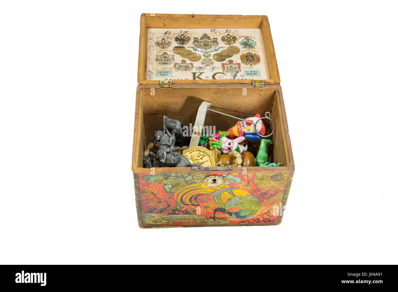 An antique casket produced in France in 1890 is filled with children's ...