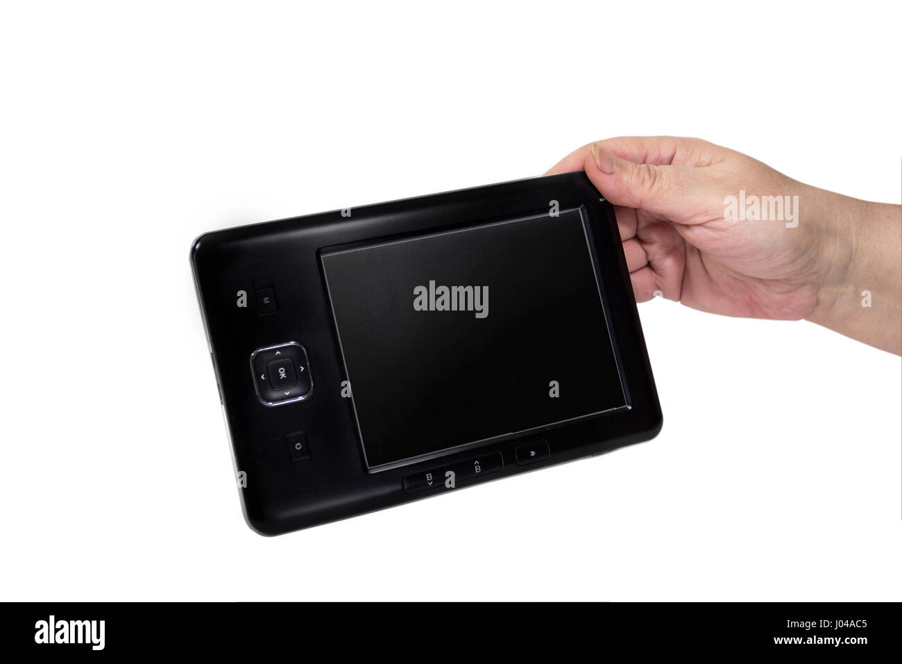 female hands holding a tablet touch computer gadget with isolated ...