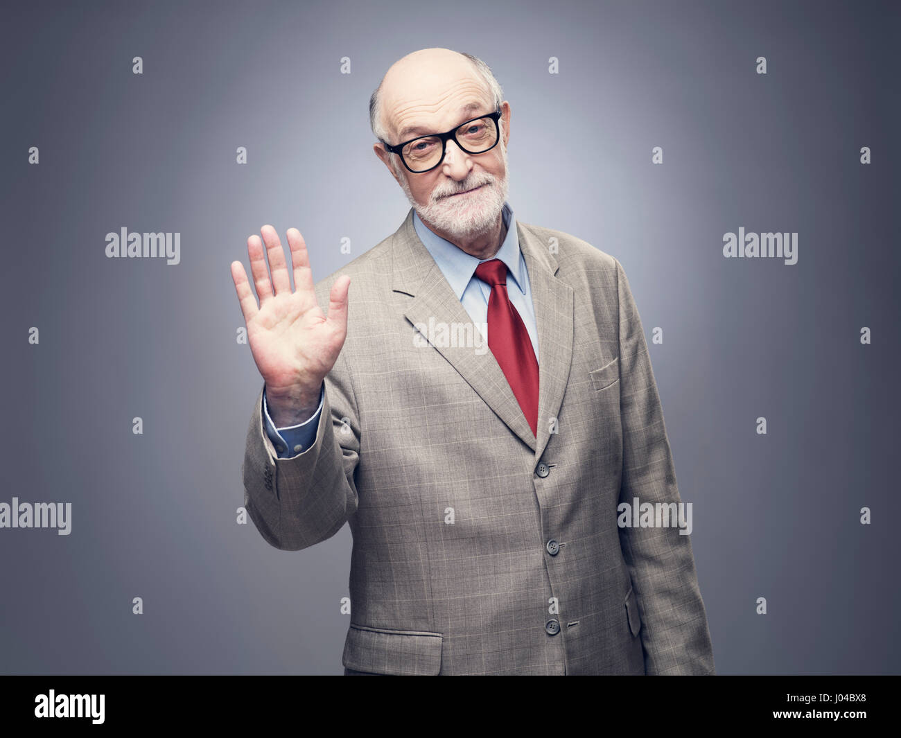 Senior man stop gesture, disagree expression concept Stock Photo - Alamy