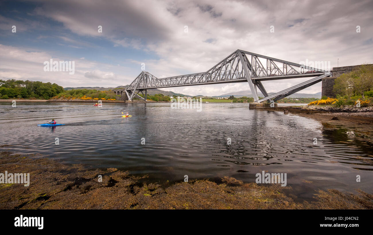 Oban, Scotland, UK - May 23, 2010: People row kayaks through the Falls ...