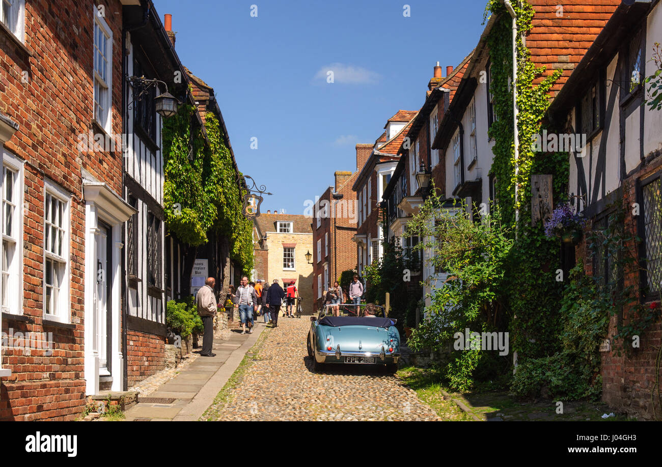 Rye, England, UK - June 8, 2013: Pedestrians and tourists walk past ...