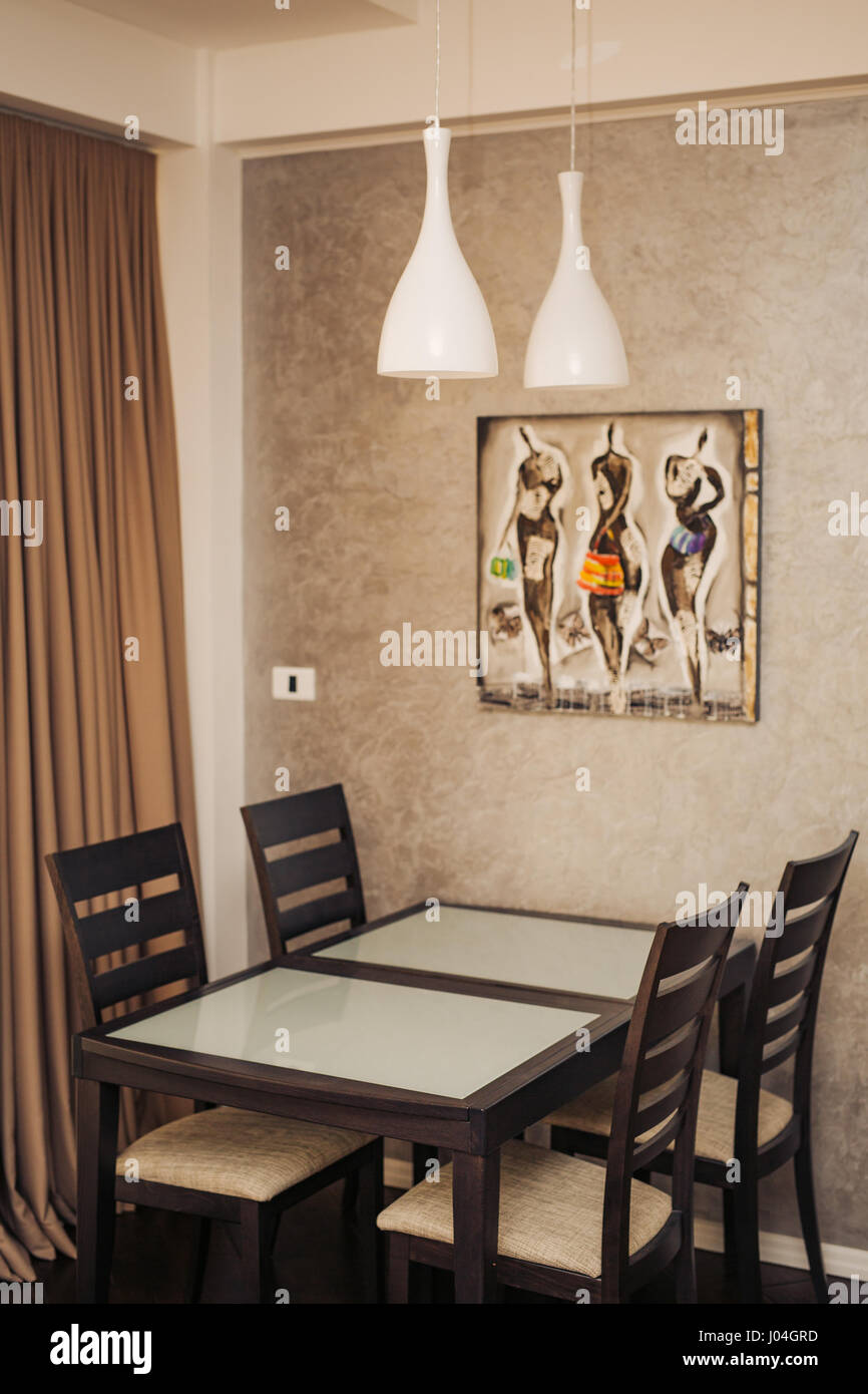 The dining table in the apartment. Table for lunch in the living Stock ...