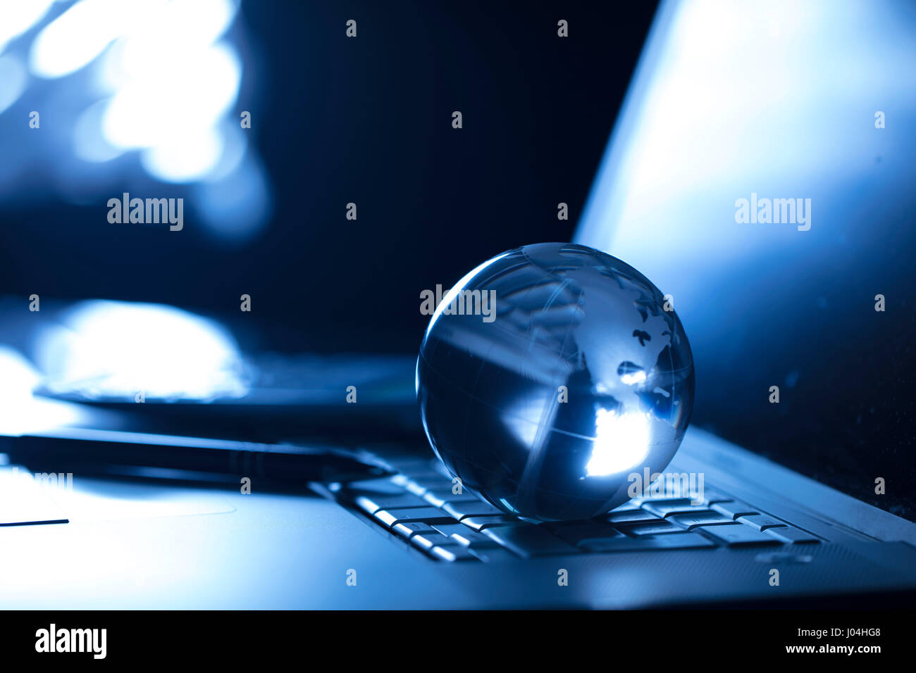 Business and finance concept. Modern computer. Symbols of business and ...
