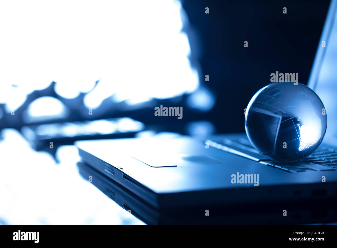 Business and finance concept. Modern computer. Symbols of business and ...