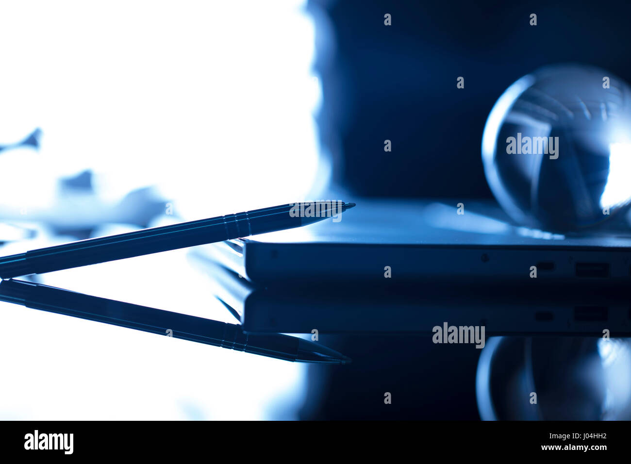 Business and finance concept. Modern computer. Symbols of business and ...