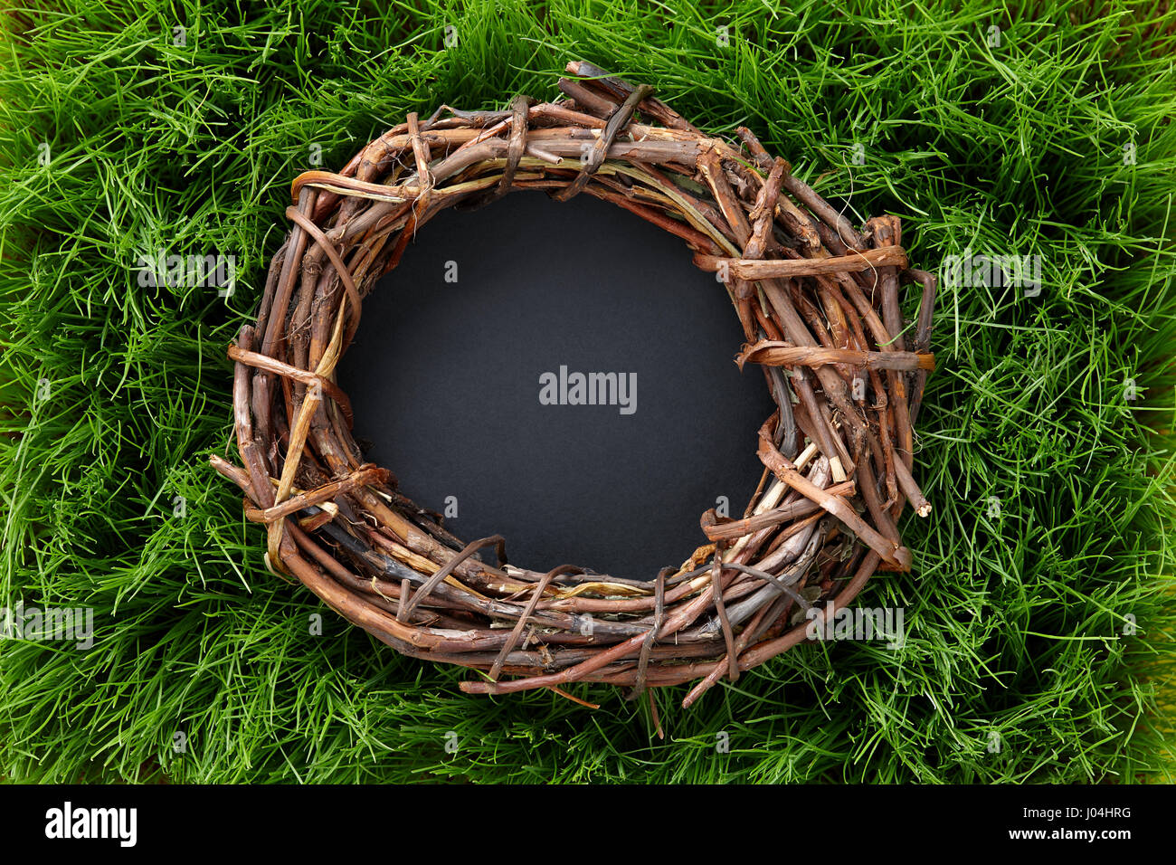 Easter spring background with bird nest in grass Stock Photo - Alamy