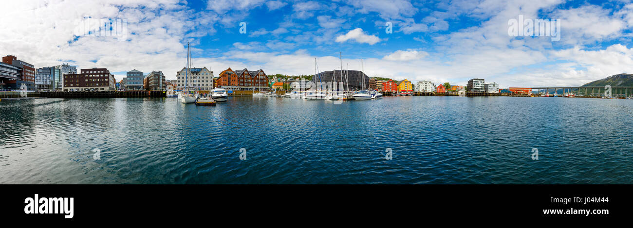 View of a marina in Tromso, North Norway. Tromso is considered the ...