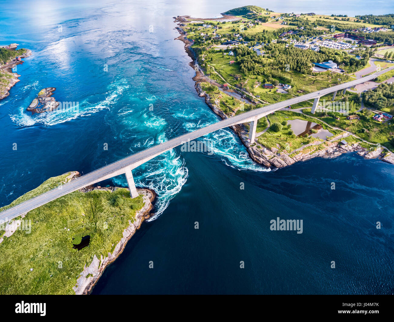 Whirlpools of the maelstrom of Saltstraumen, Nordland, Norway aerial ...