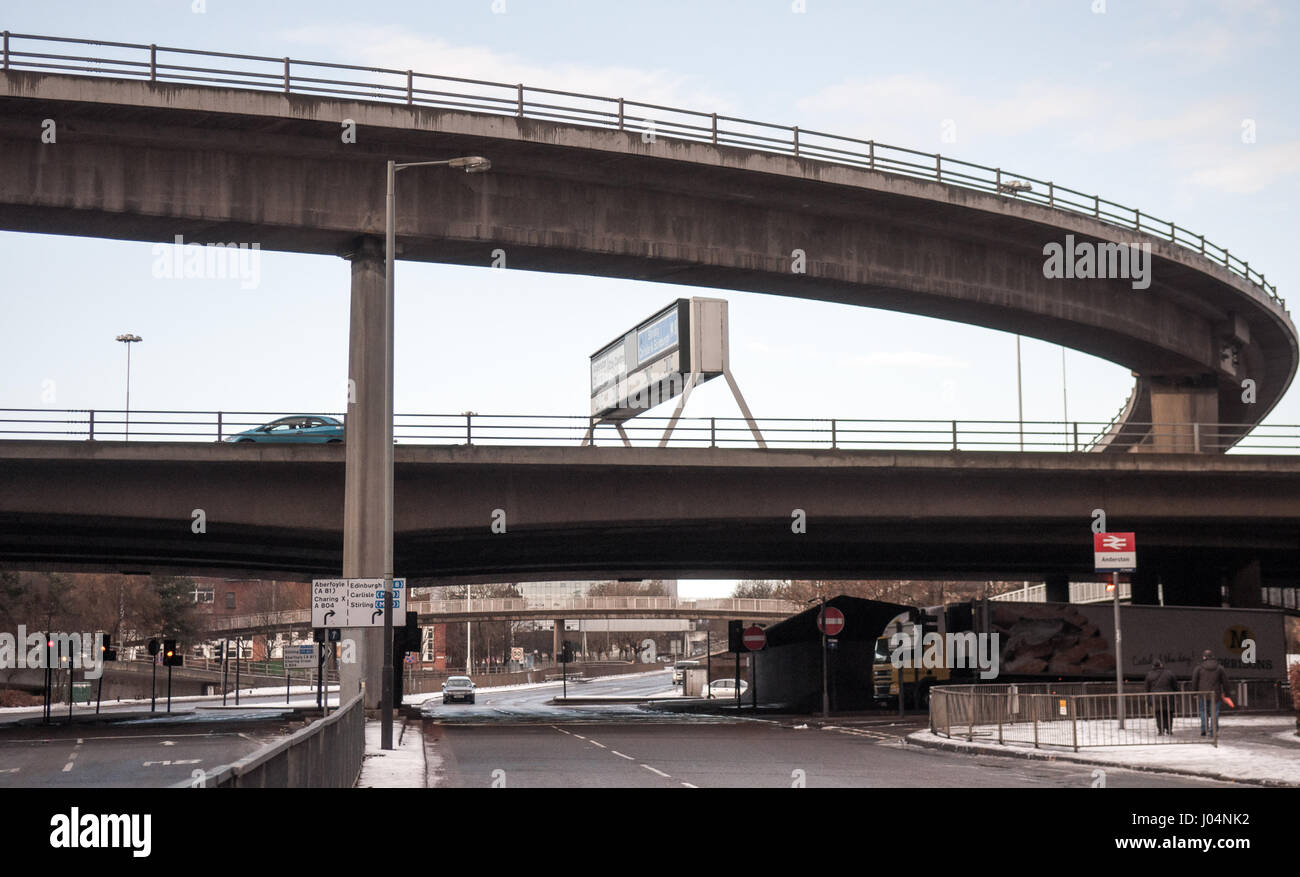 Glasgow, Scotland, UK - January 9, 2011: Concrete flyovers at the ...