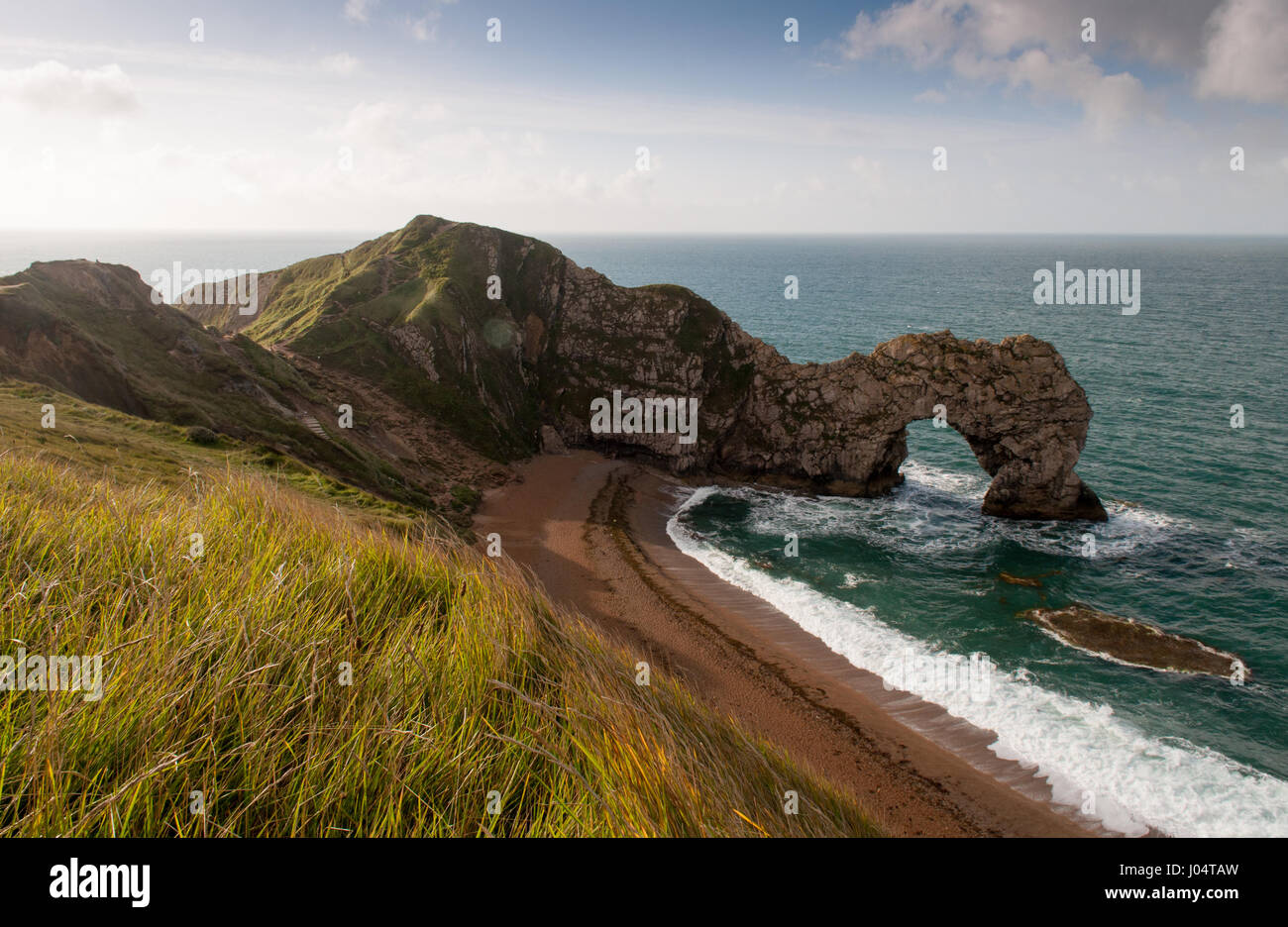 The natural limestone arch on the Jurassic Coast in Dorset Stock Photo ...