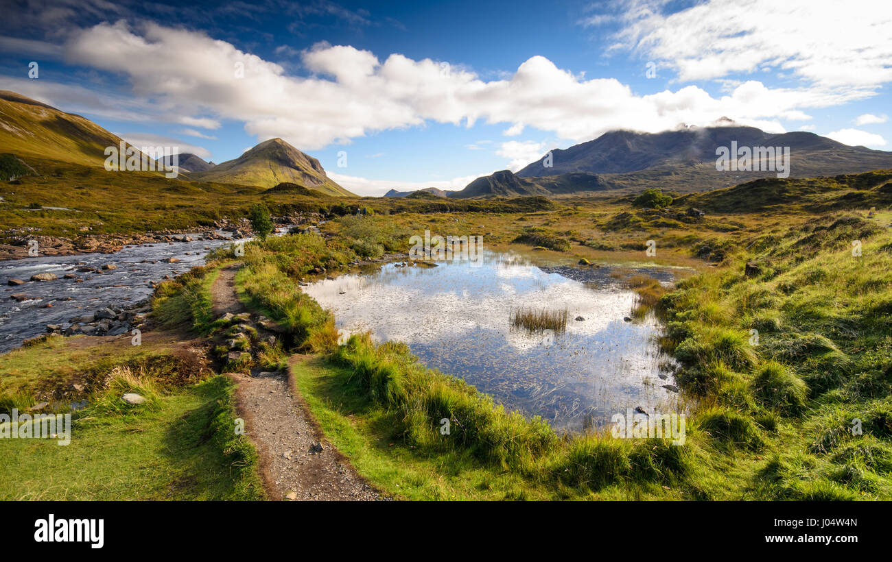 The mountain stream at Sligachan flowing from the Red Cuillin Hills of ...