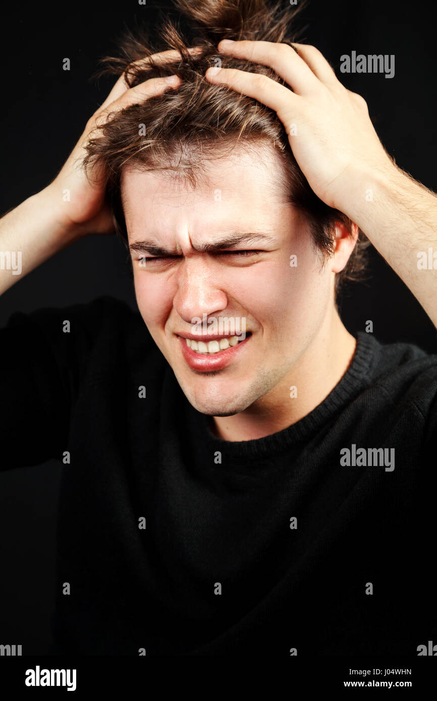 Stress mental pressure concept. Unhappy frustrated young man Stock ...