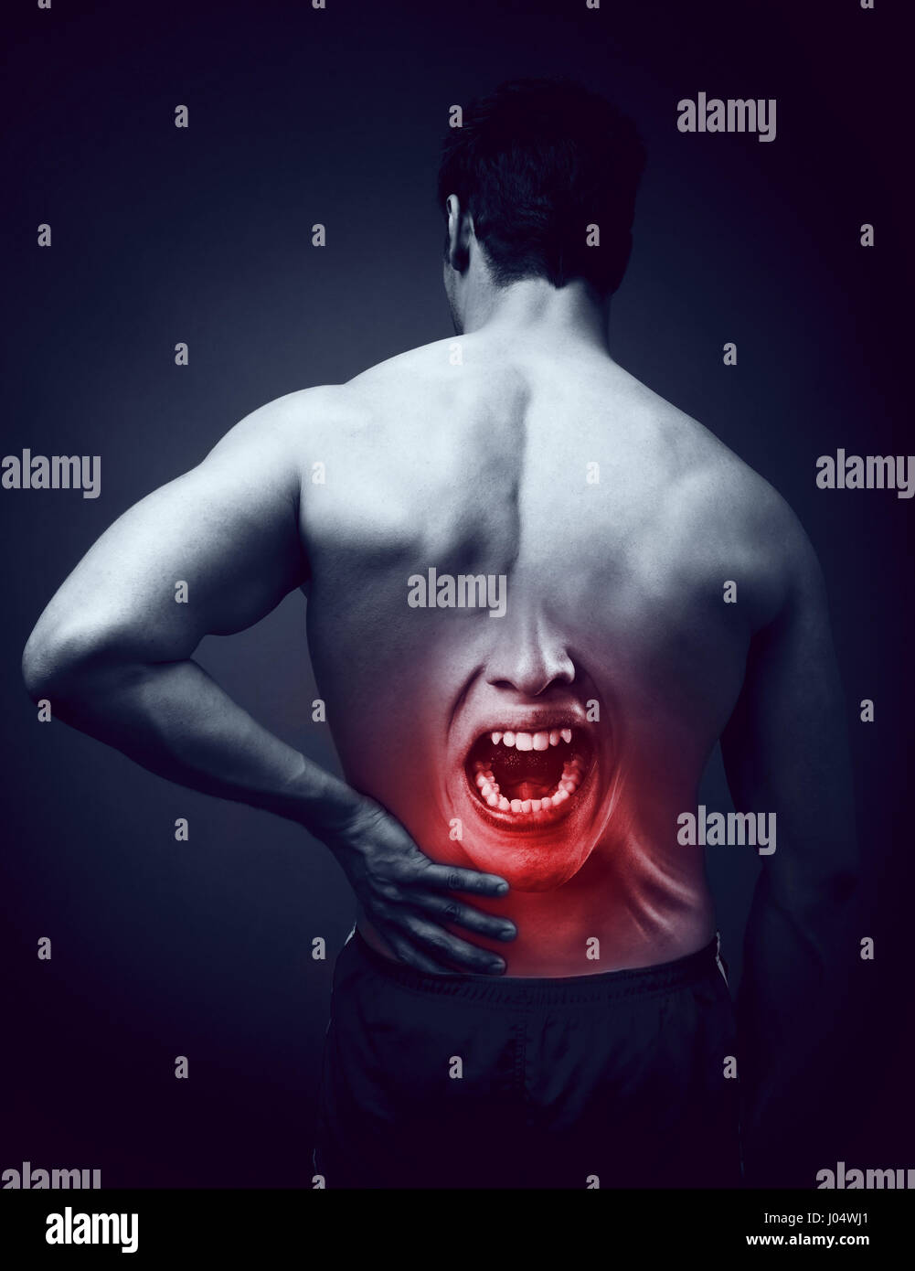 Man suffering back pain concept Stock Photo - Alamy