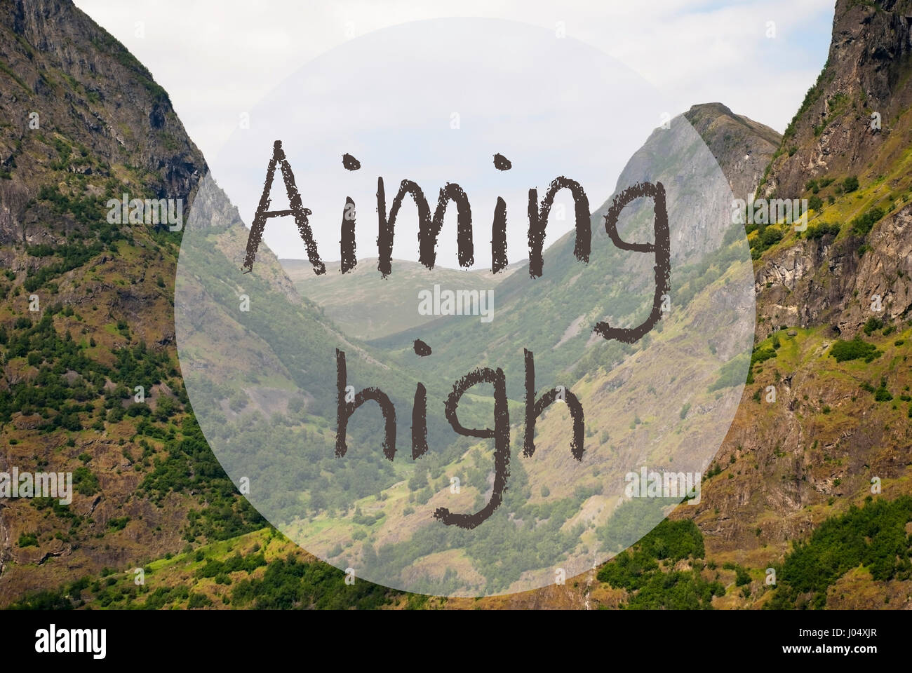 English Text Aiming High. Valley With Mountains In Norway. Peaceful ...