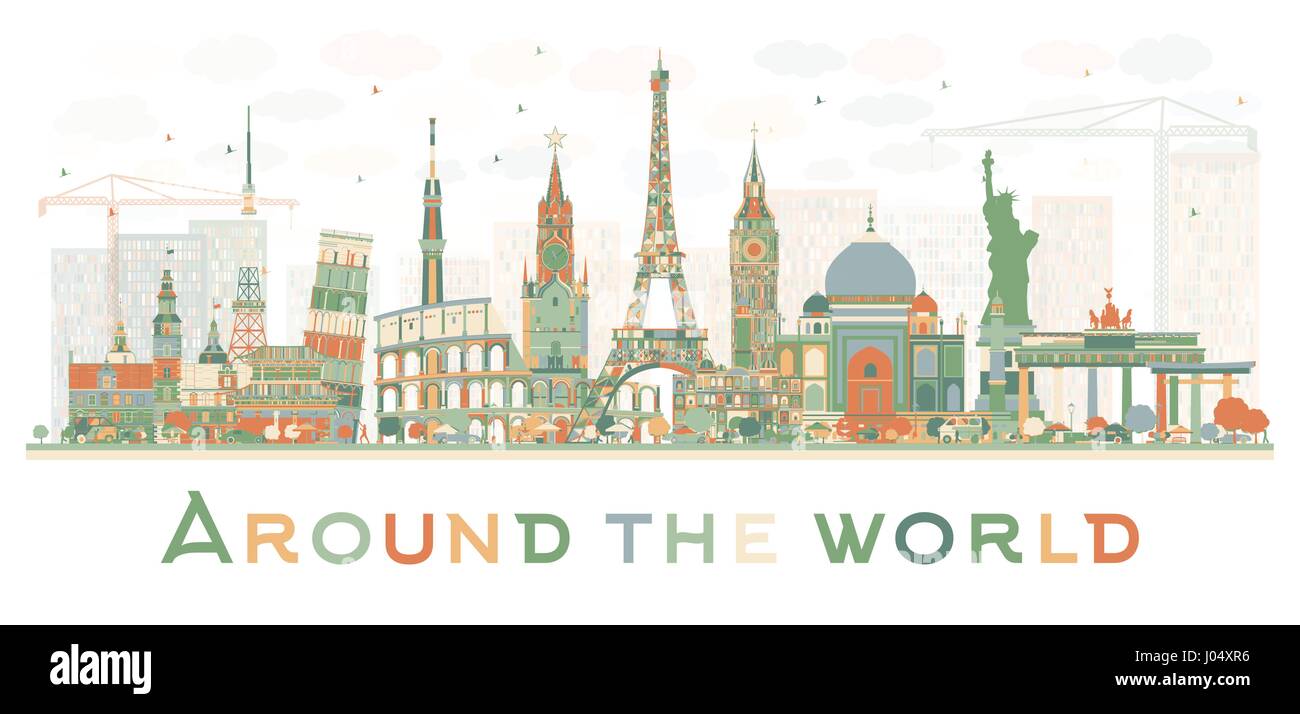 Abstract Travel Concept Around the World with Famous International ...