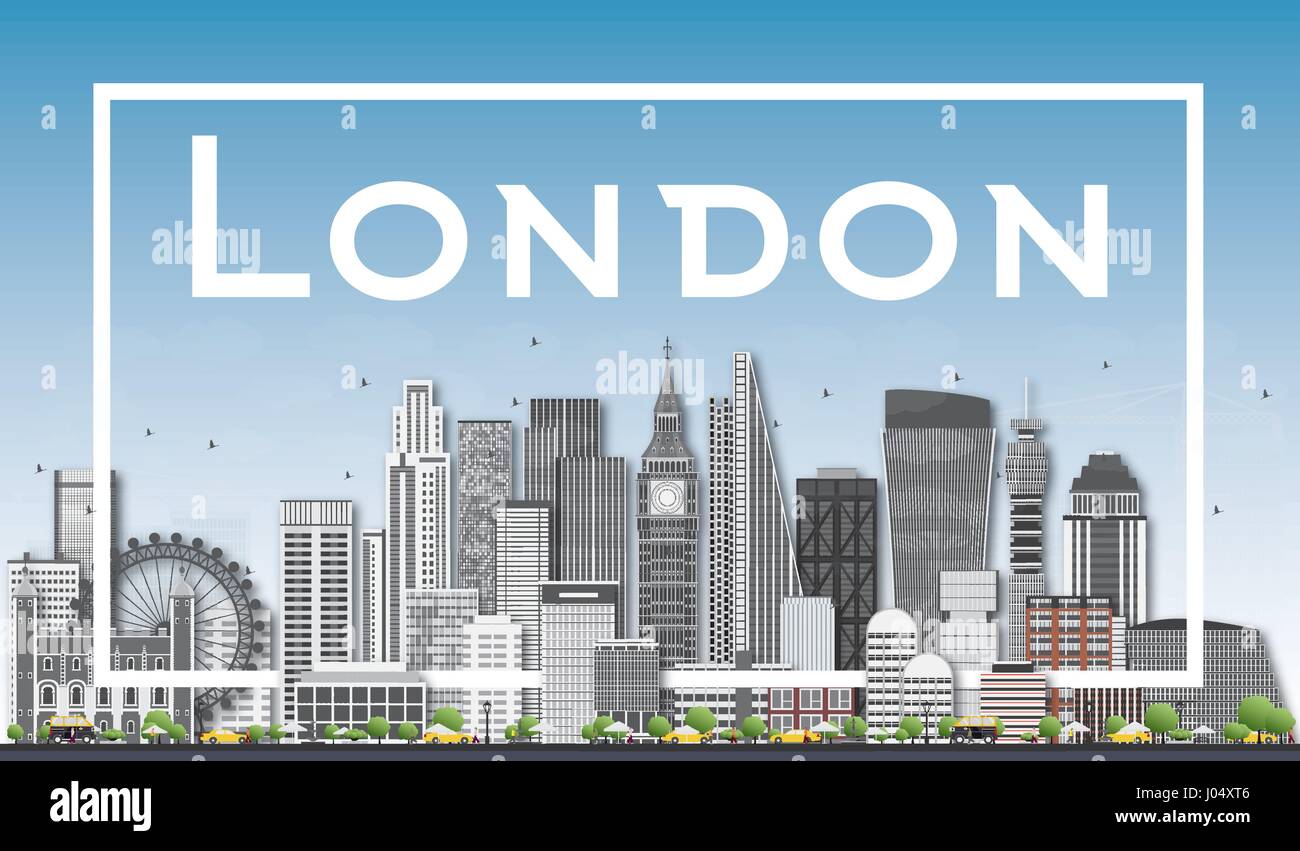 London Skyline with Gray Buildings and White Frame. Business Travel and ...