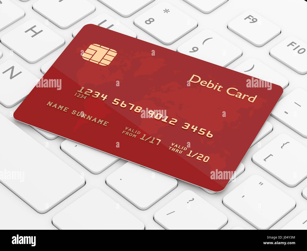 3d render of debit card lying on computer keyboard Stock Photo - Alamy