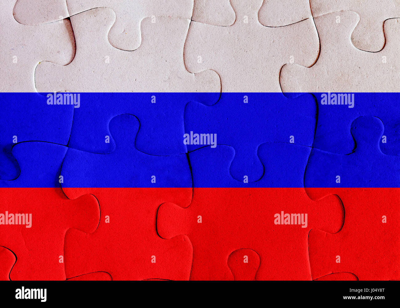 Illustration of a flag of Russian Federation over some puzzle pieces ...